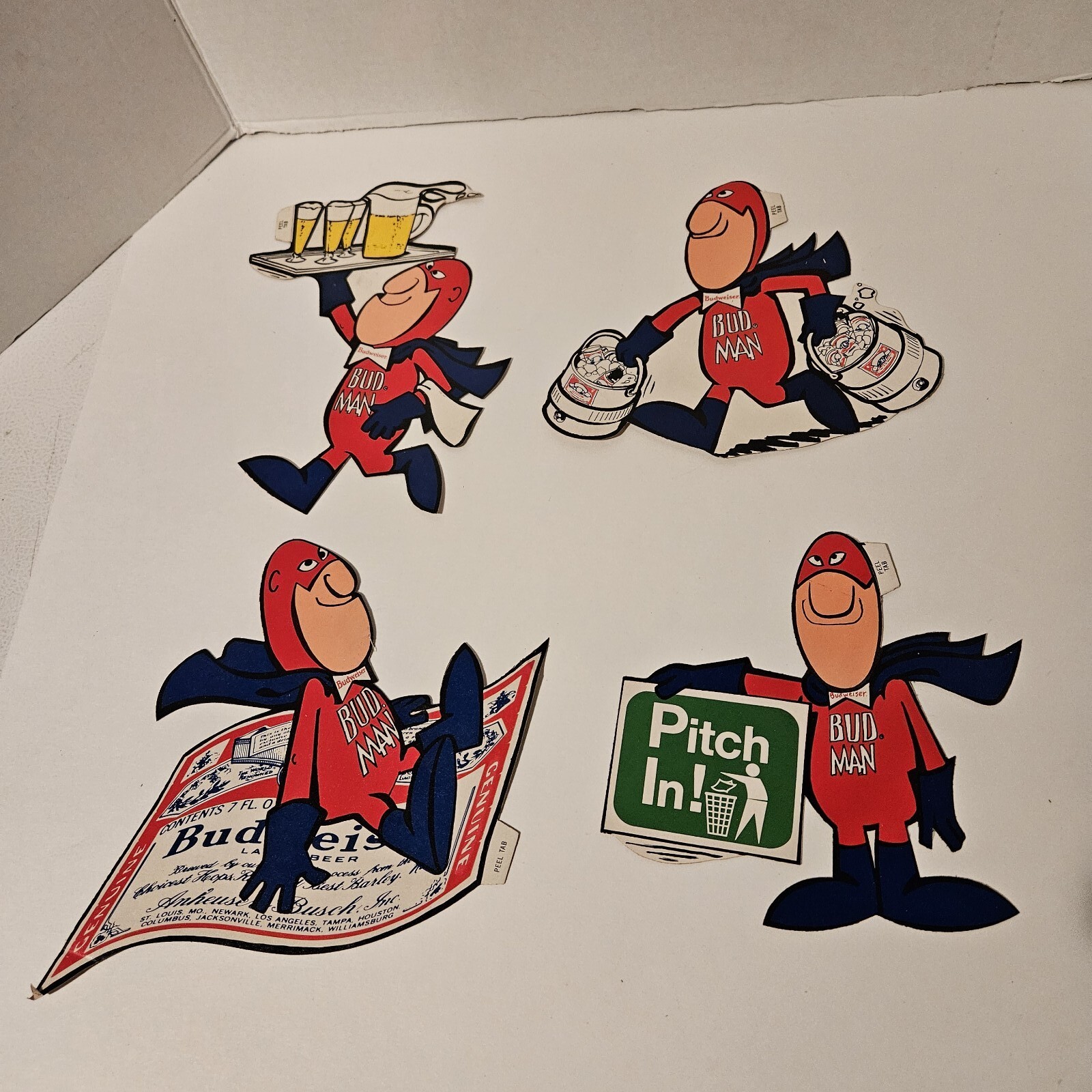 Vintage BUD MAN Budweiser Beer Stickers Decals Lot of 4 Unused Stick On ...