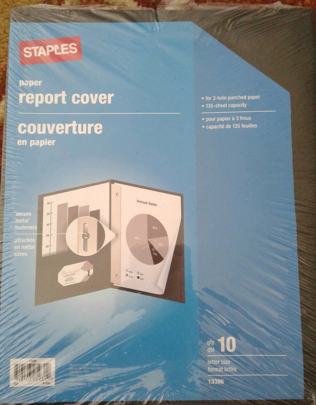 Staples Paper Report Cover Large 3 Prong Fastener Letter 3" Capacity ...