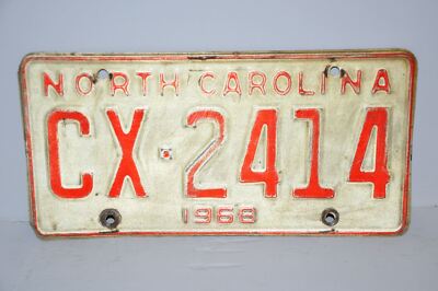 1968 North Carolina License Plate # CX-2414 Car Man Cave Chevy Ford YOM ...