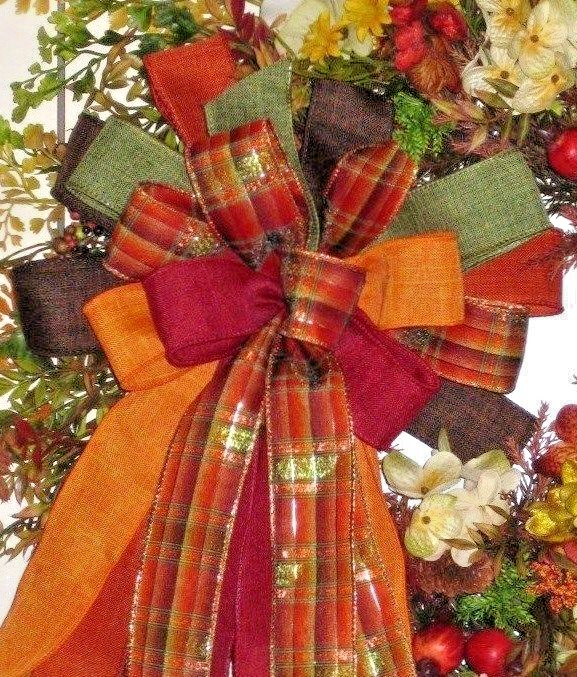 10 " WIRED FALL BOW for FLORAL WREATH SWAG GARLAND MAIL BOX FENCE POST ...