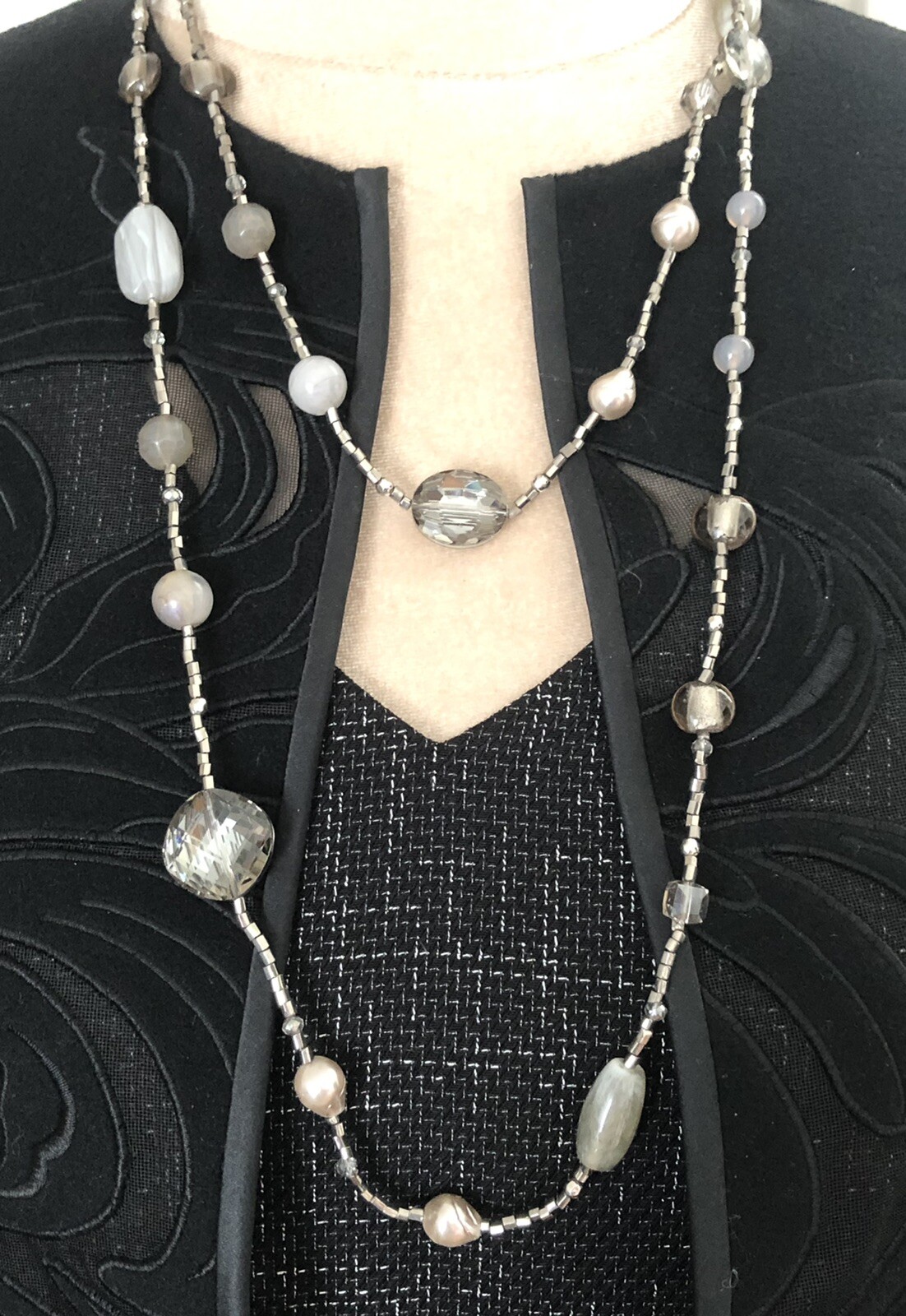 NWT Chico’s Milly Gray Long Rope Beaded Necklace Boho Flapper Chicos ...