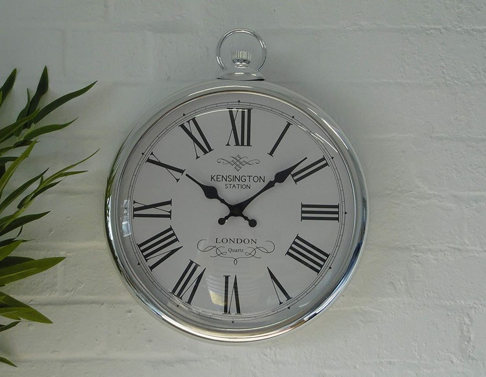 Kitchen Wall Clock Large Fob 42cm Copper or Silver Roman Numeral Pocket ...
