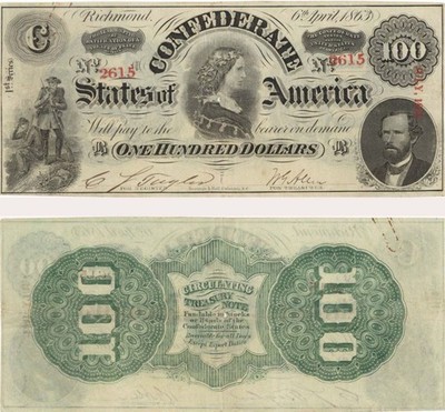 Confederate $100 Note - CR-402-4, 1863 dated - Confederate Paper Money ...