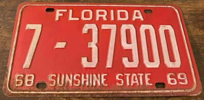 1968 1969 Florida License Plate 7-37900 Orange County Orlando Apopka ...