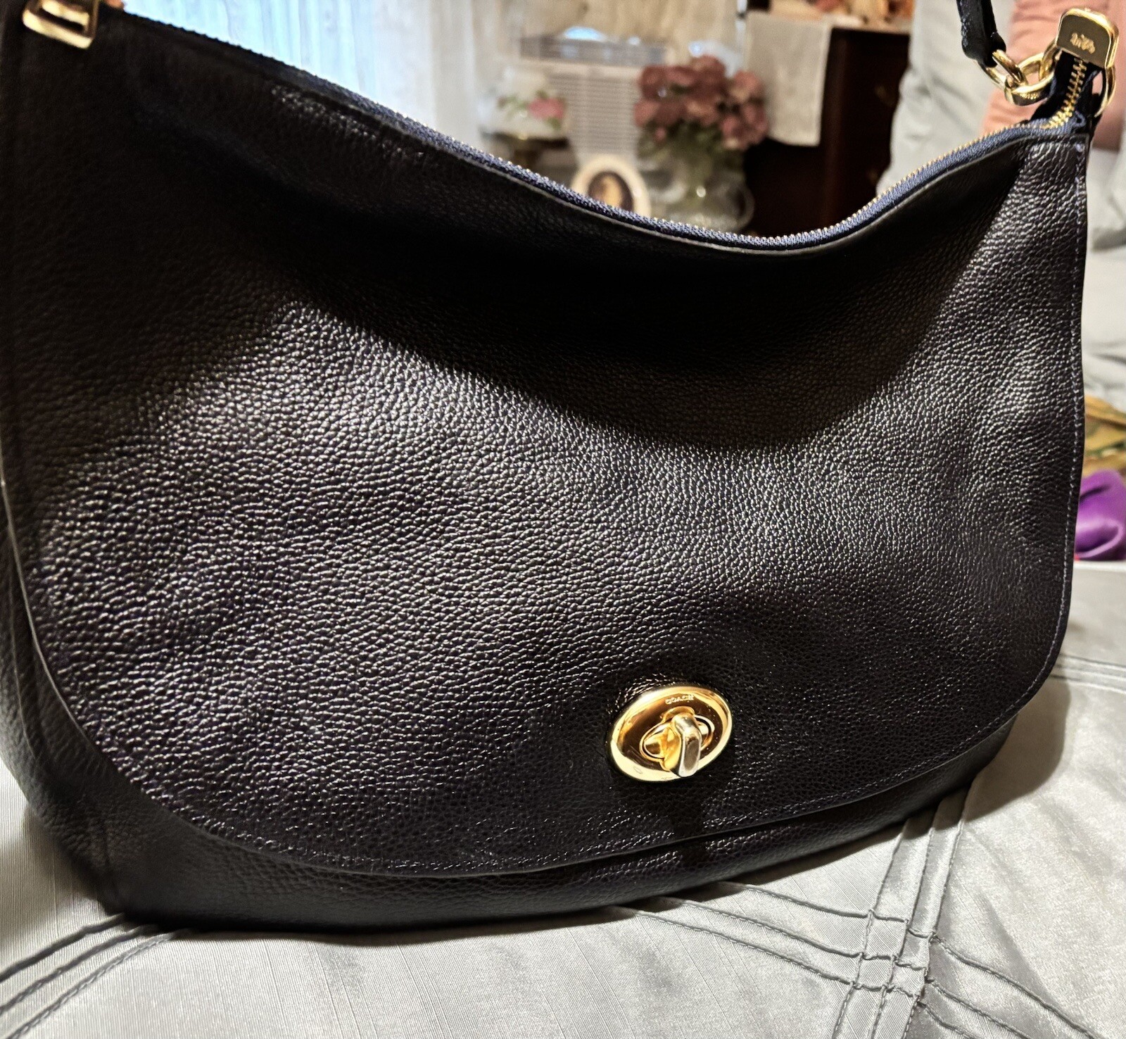 Coach New York Turnlock Leather Hobo Bag, Dark Navy B… - Gem