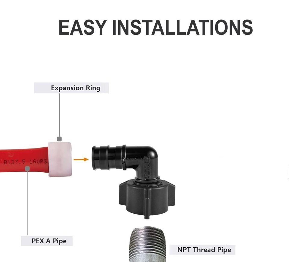 5PCS Poly Pex-A Expansion 1/2" x 1/2" Female NPT 90 Degree Elbow Swivel ...