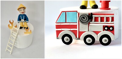 Unofficial Fireman Sam + Fire Engine Edible Birthday Cake Topper Set(5 ...