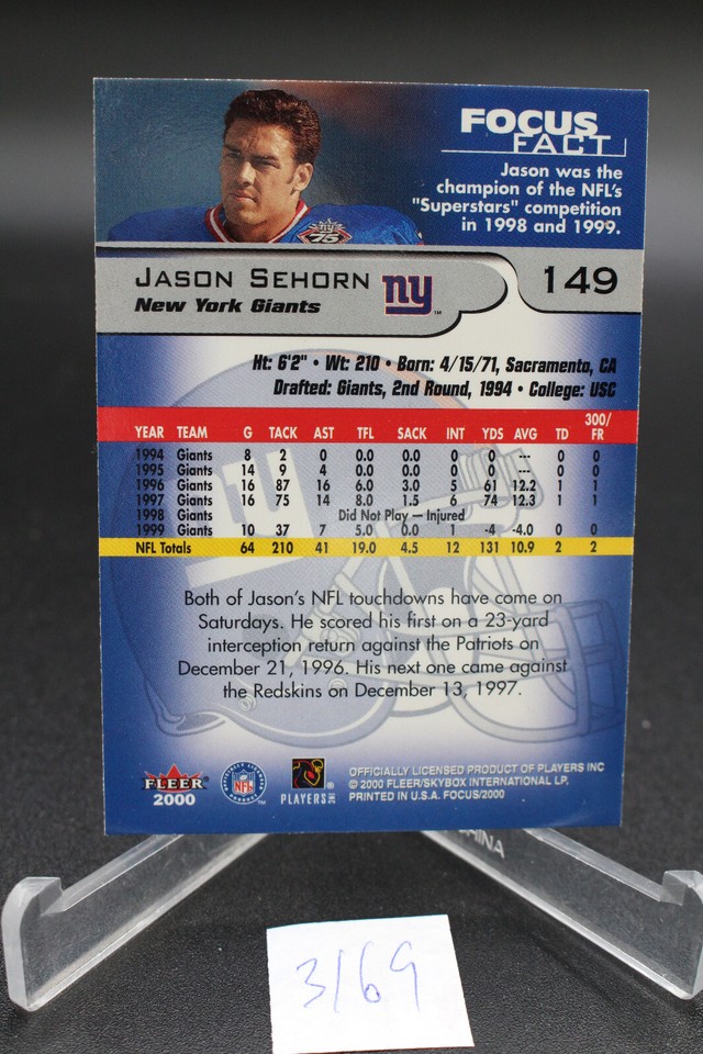 2000 Fleer Focus Football Card #149 Jason Sehorn | eBay