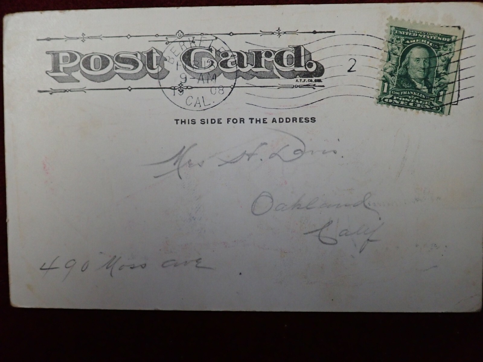 US 1c Franklin Stamp Series 1902 Scott #300 Green Line Imperf Post Card ...
