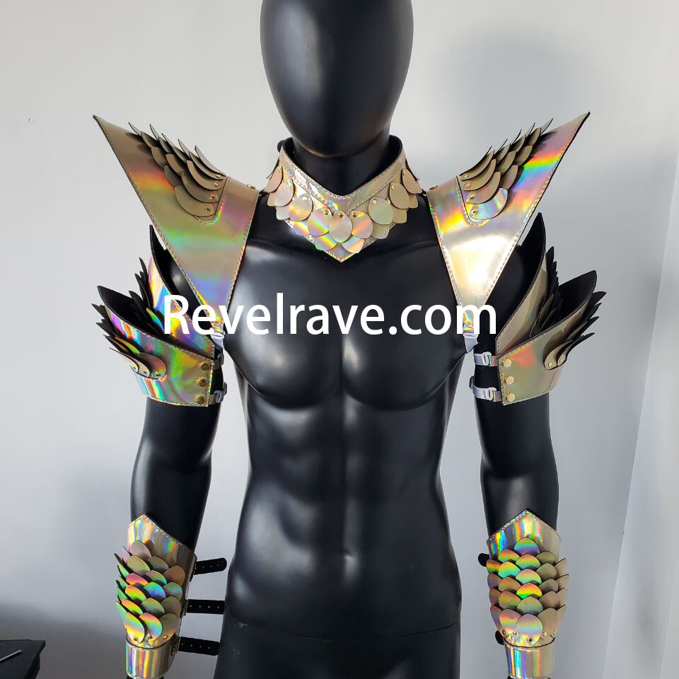 Burning Man Holographic Laser Gold Rave Festival Dragon Scale Armor ...