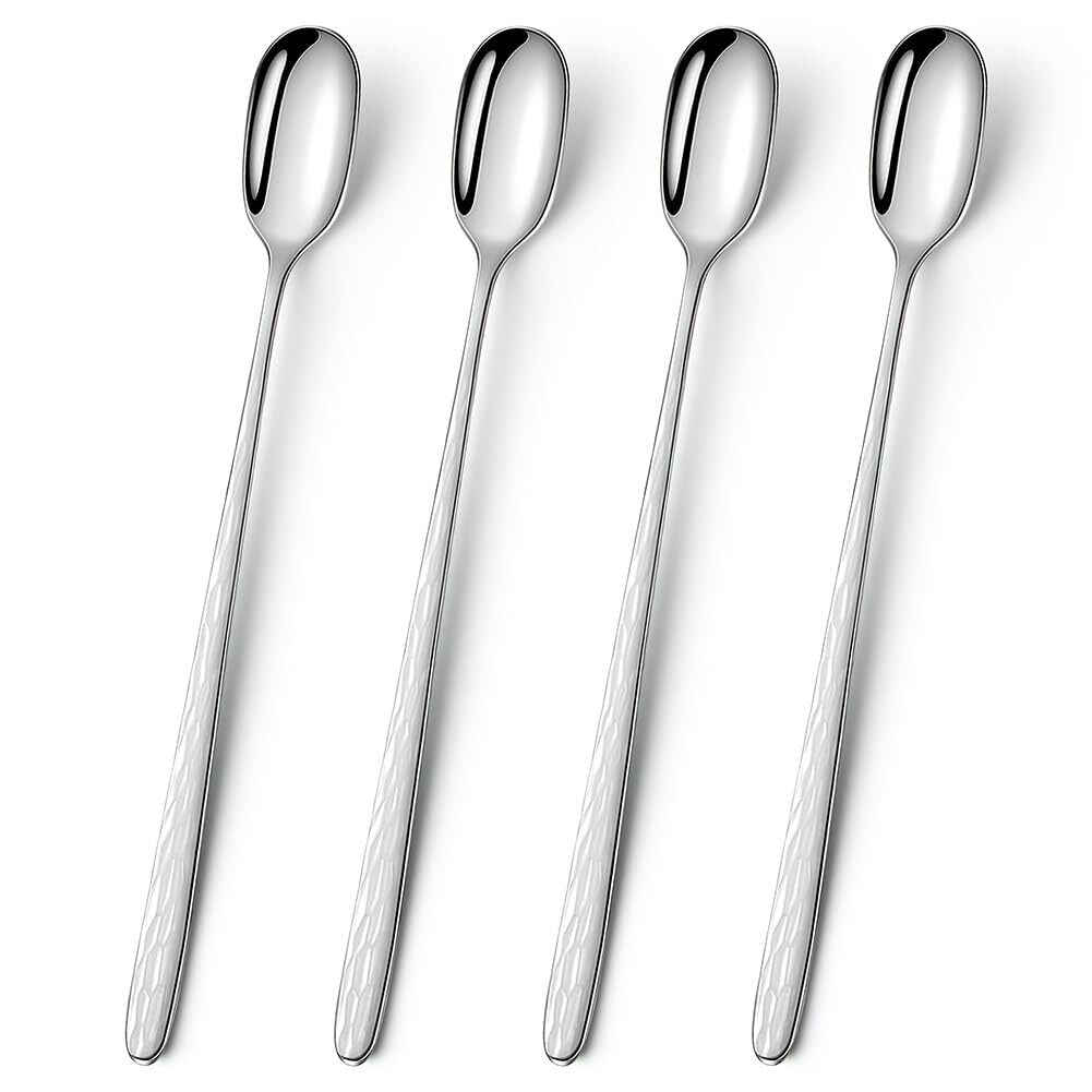 Silver Texture Long Handle Spoons, 9.1-Inch Cocktail Mixing Spoons ...