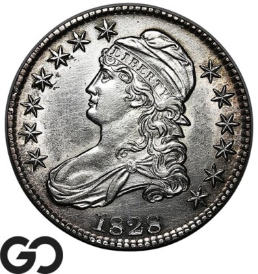1828 Capped Bust Half Dollar, Small Letters, AU+/Unc Wholesale Bid ...