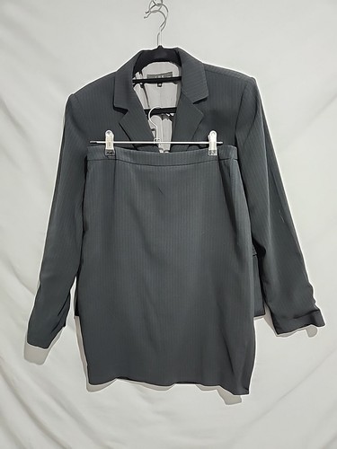 Cue Australia Two Piece Skirt Suit Black Pinstripe Size 10 Business ...