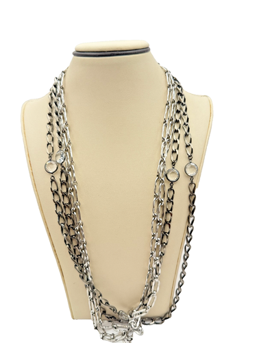 Chunky Layered Silver Plated Chain Necklace Multi-Strand Statement ...