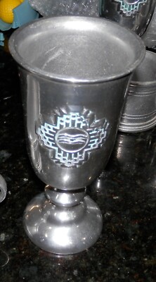 PERFECT Vintage Wilton Pewter Goblets (4) Southwestern Aztec Pattern ...