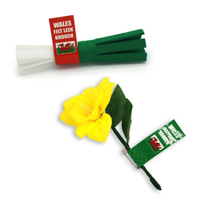 Wales Daffodil Leek Brooch Set - Welsh St David Day Cymru Lapel Pin ...