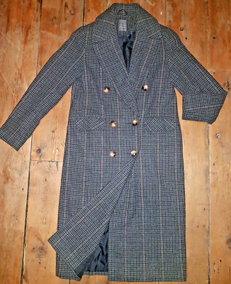 Primark Women long grey brown check tweed over coat oversized UK 4 - 10 ...