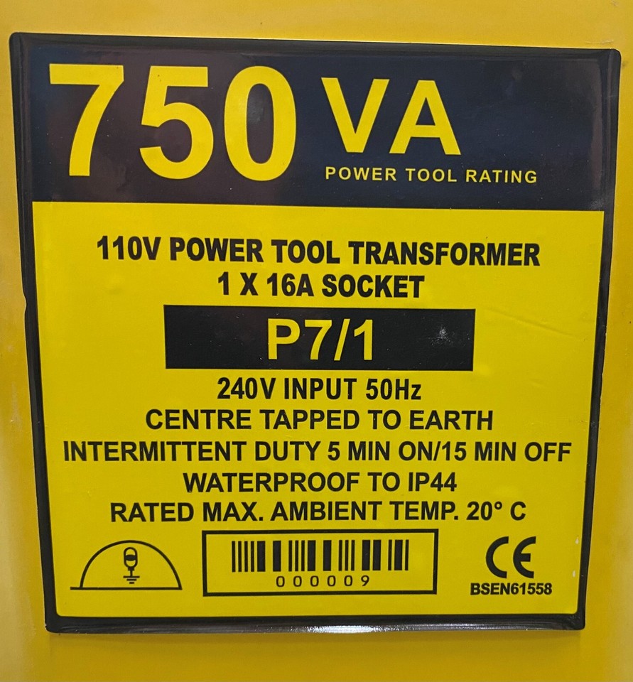 230/110V 750VA Intermittent rated portable isolation transformer 1 x ...