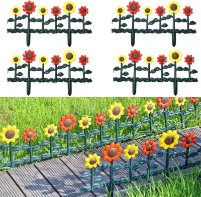 Sungmor Garden Fences 4PC Plastic Sunflower Picket Lawn Flowerbed ...
