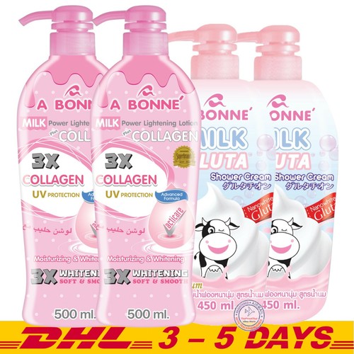 A Bonne Milk Power Plus Collagen 500ml x2 + Milk Whip Shower Cream 450 ...