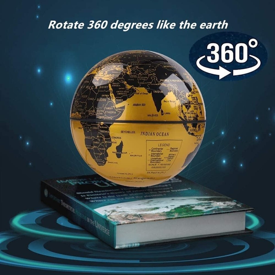 360 degree rotation floating globe World Map Office Decor with LED ...