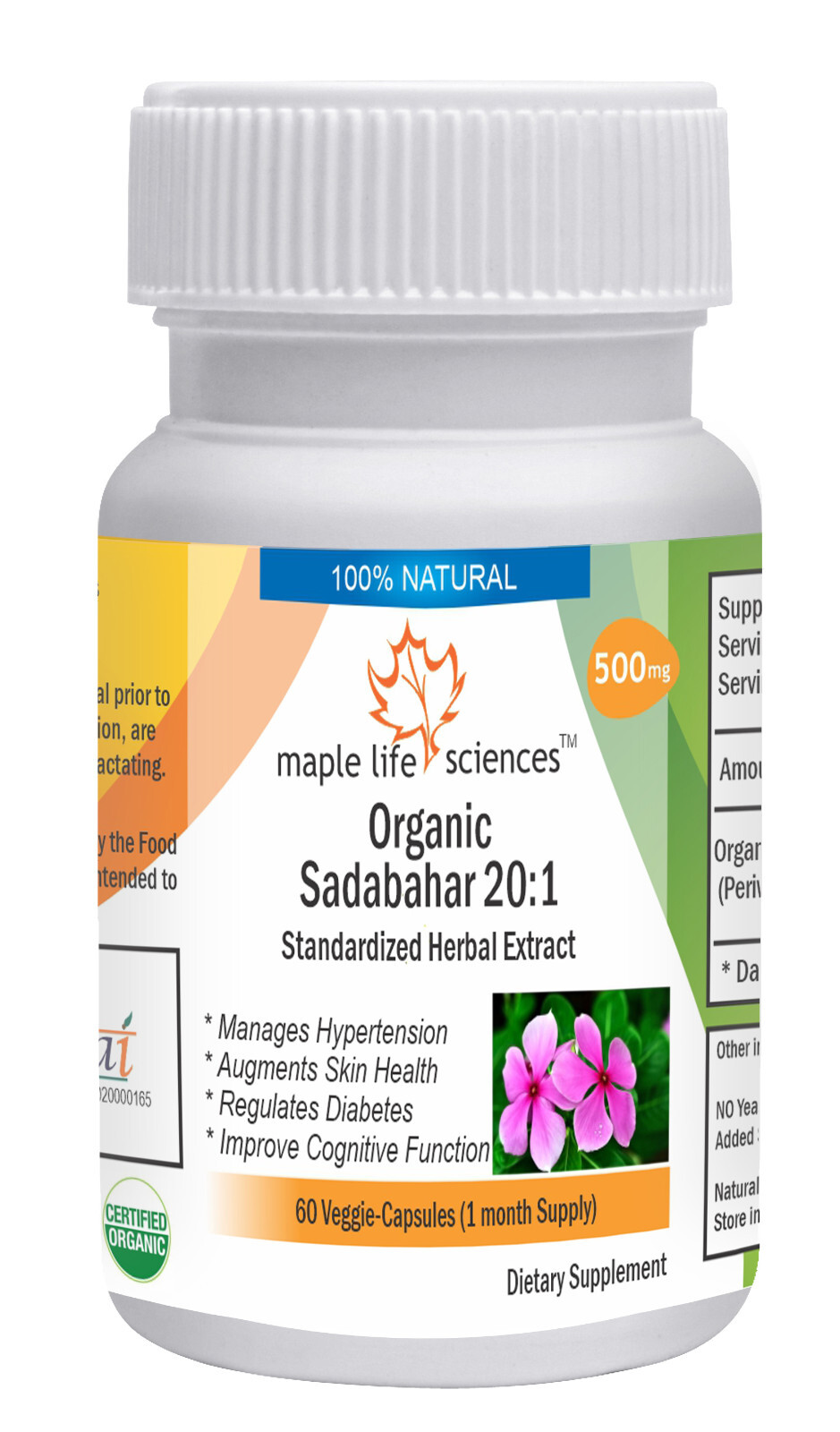 ORGANIC Sadabahar 20:1 Extract Capsules Periwinkle Vinca Rosea Pure No ...
