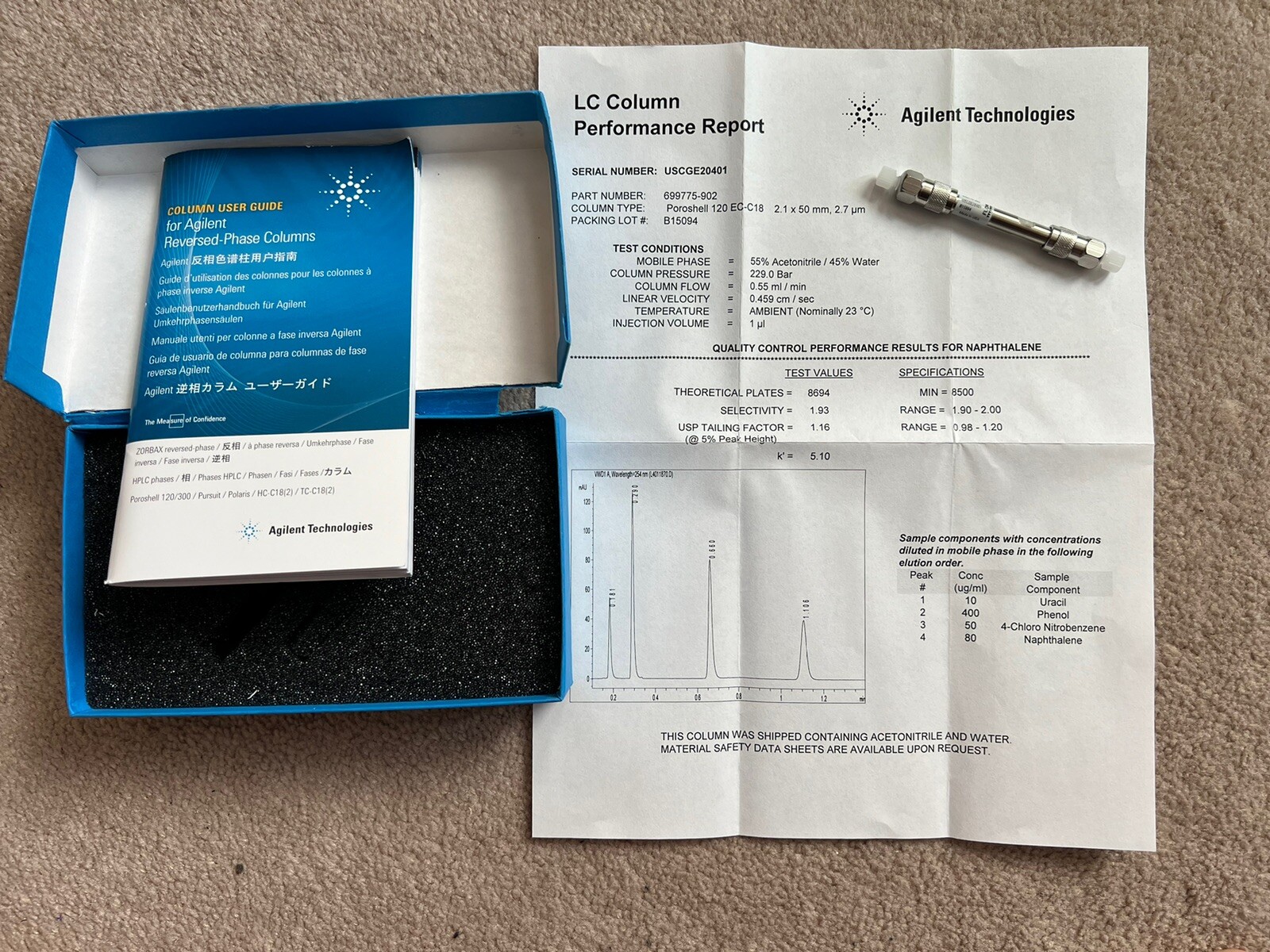 NEW (Open Box) Agilent Poroshell 120 EC-C18 HPLC Column (2.1x50mm; 2 ...