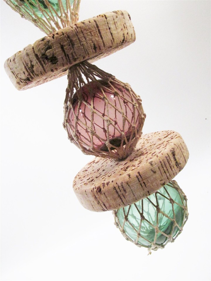 Midcentury TIKI Modern Japanese 6 Glass Round Fish Floats w Net Cork ...