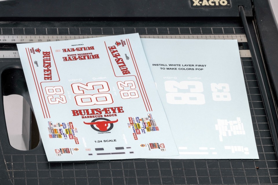 1989 - 1:24 Scale Waterslide Decals - #83 LAKE SPEED - BULLS-EYE BAR B ...