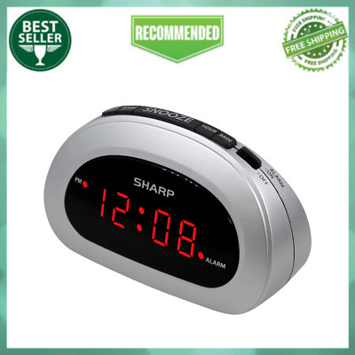 Digital Sharp Alarm Clock, Cosmic Silver, Easy to Set Controls, Red LED ...