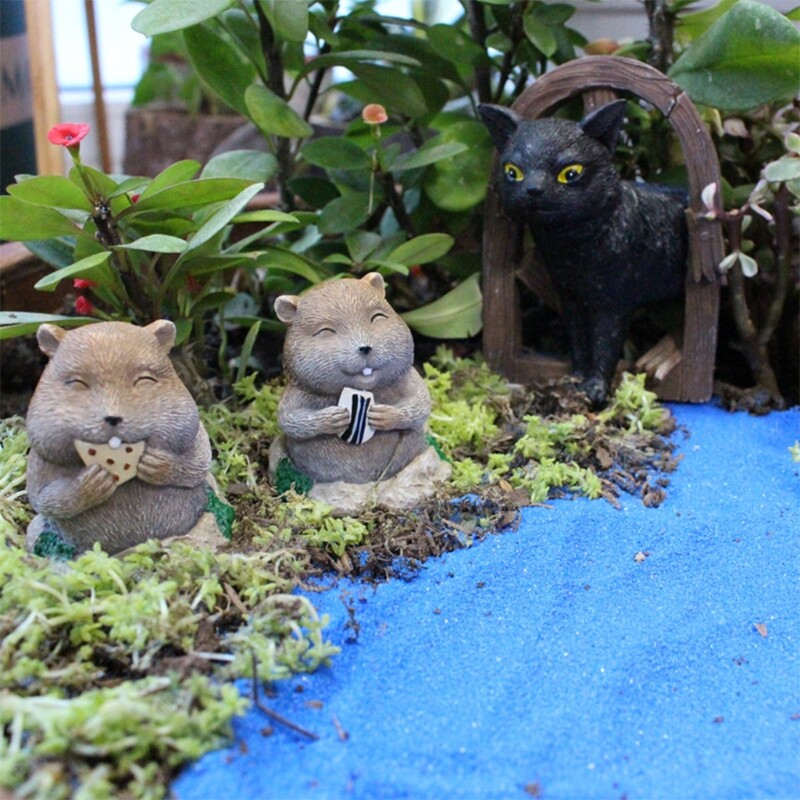 Simulation Black Cats with Garden Statue Ornament Cute Cartoon Pastoral ...