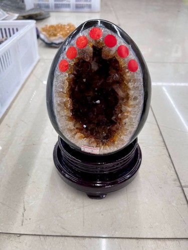 5.98LB TOP Natural citrine geode quartz crystal Dinosaur egg Decoration ...