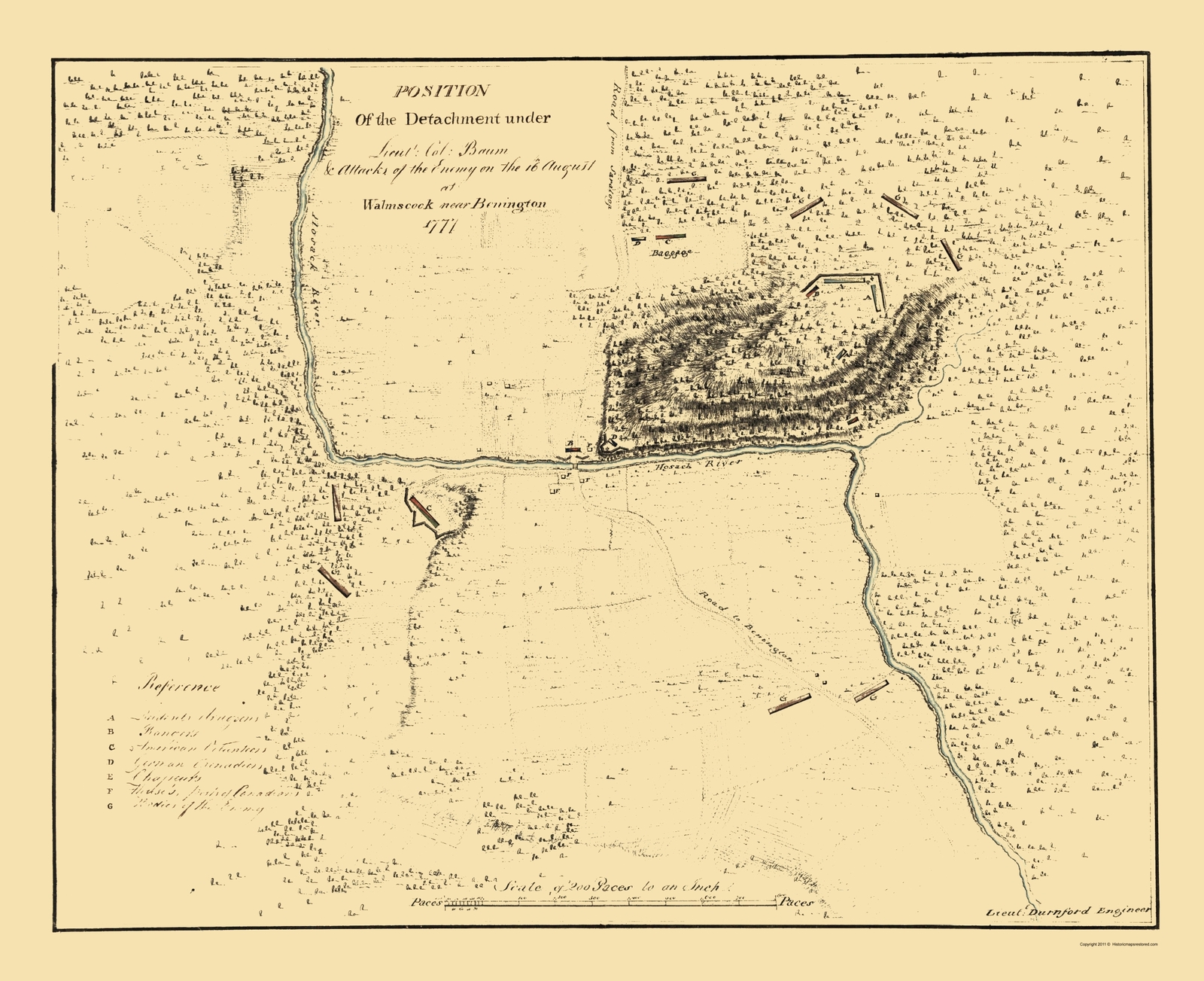 Revolutionary War Map Walmscock Bennington Baum Position Durnford 1777 ...