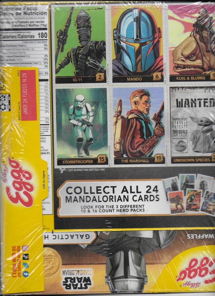 STAR WARS Mandalorian Eggo FLAT Empty Box with 6 cards #2, 6, 9, 15, 19 ...