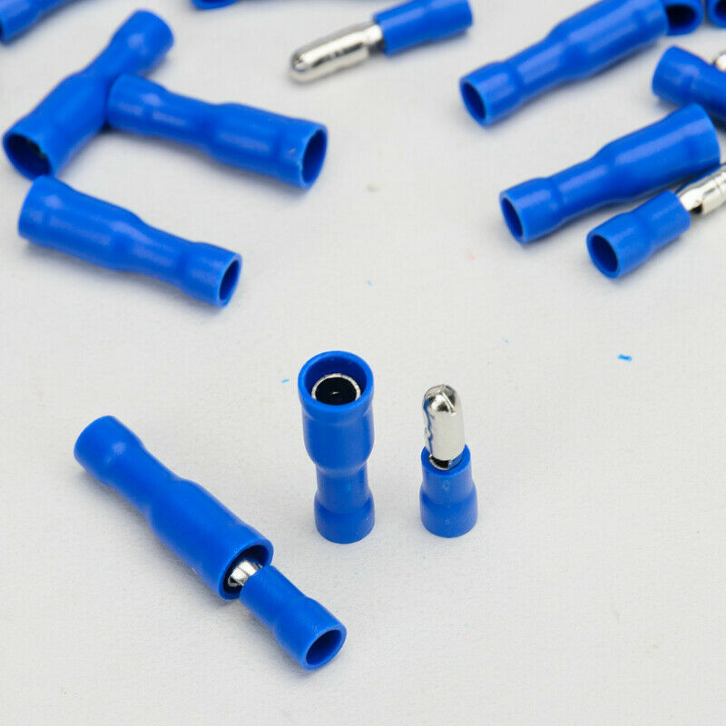 100PC Blue Assorted Bullet Butt Connector Insulated Crimp Wire Terminal ...