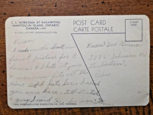 VINTAGE POSTCARD VIEW OF S.S. NORGOMA AT KAGAWONG, MANITOULIN IS ...