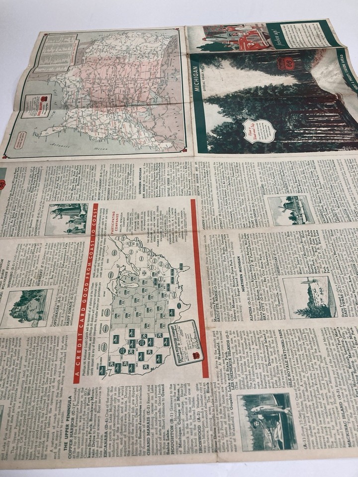 1946 PHILLIP'S GASOLINE "MICHIGAN" OFFICAL ROAD (HIGHWAY) MAP 24" X 18 ...