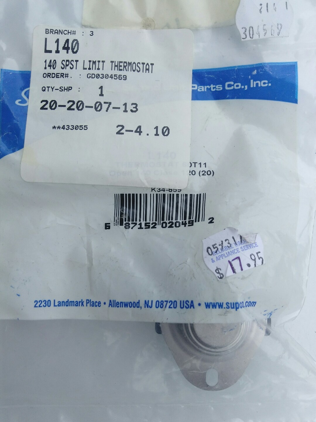 NEW GEMLINE DRYER THERMOSTAT SWITCH L140 FREE SHIPPING 42074023561| eBay