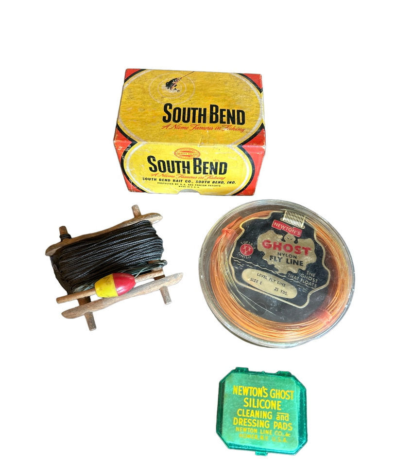 FLY FISHING VINTAGE LOT NEWTON’S GHOST LINE ANTIQUE HAND WINDER, BOX ...