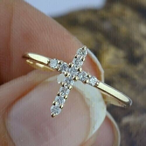 Round Cut Simulated Diamond Women's Cross Band Ring In 14k Yellow Gold ...