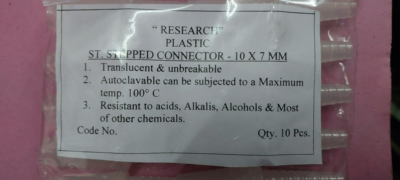 Stepped Tubing Connector Plastic 7x7mm Unbreakable Autoclavable Pack of ...