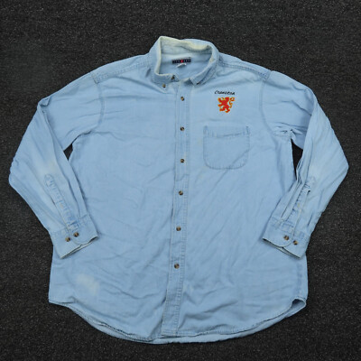 Jerzees Shirt Adult XL Extra Large Blue Denim Button Up Long Sleeve ...