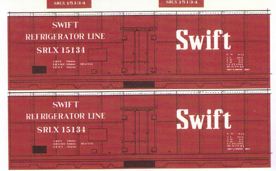 O scale Swift red 40' metal-era boxcar reefer printed cardstock sides ...