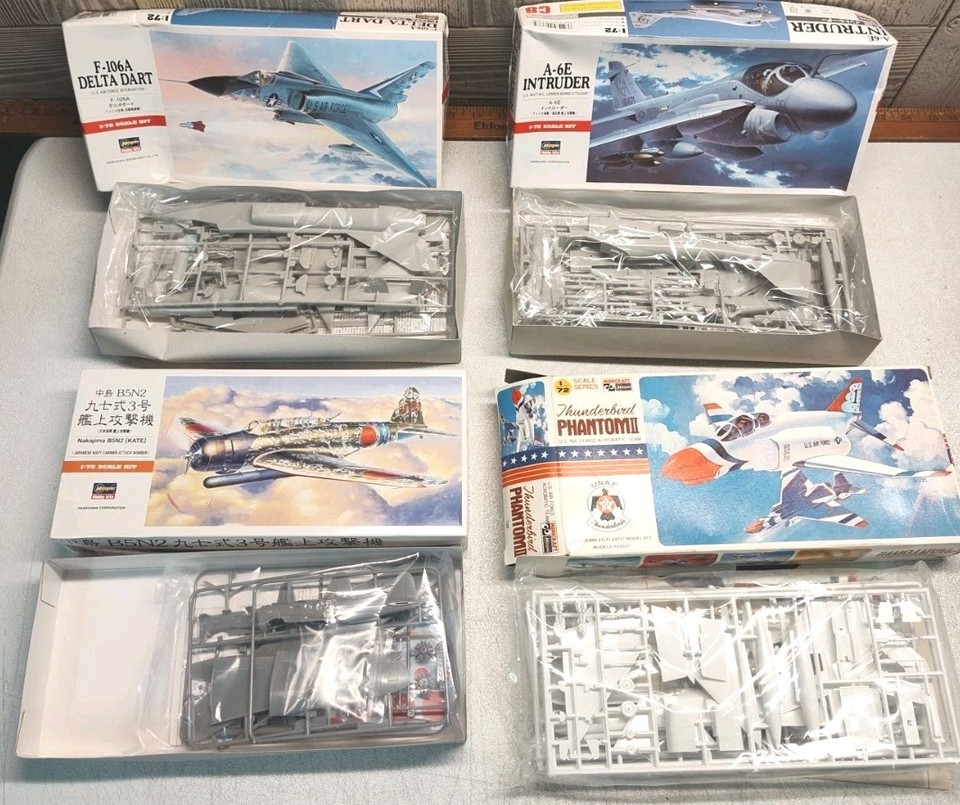 4x Hasegawa 1:72 F-106A, A-6E, B5N2, Thunderbird Model Kits Open Box ...
