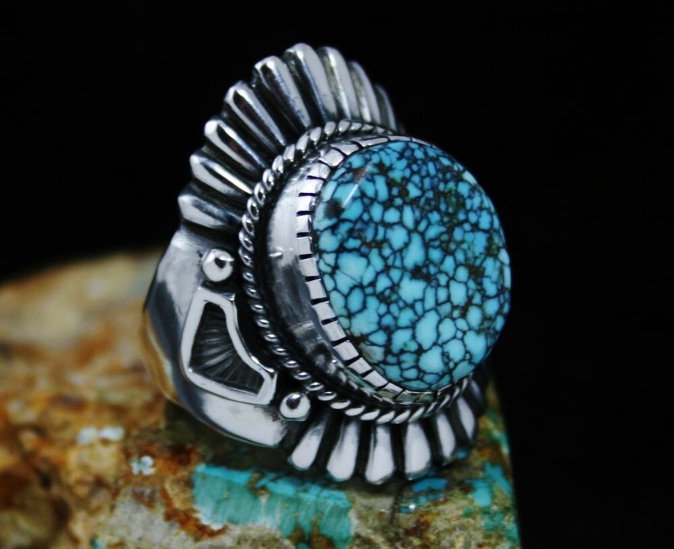 Harry H. Begay Number Eight Spiderweb Turquoise Ingot Ring | eBay