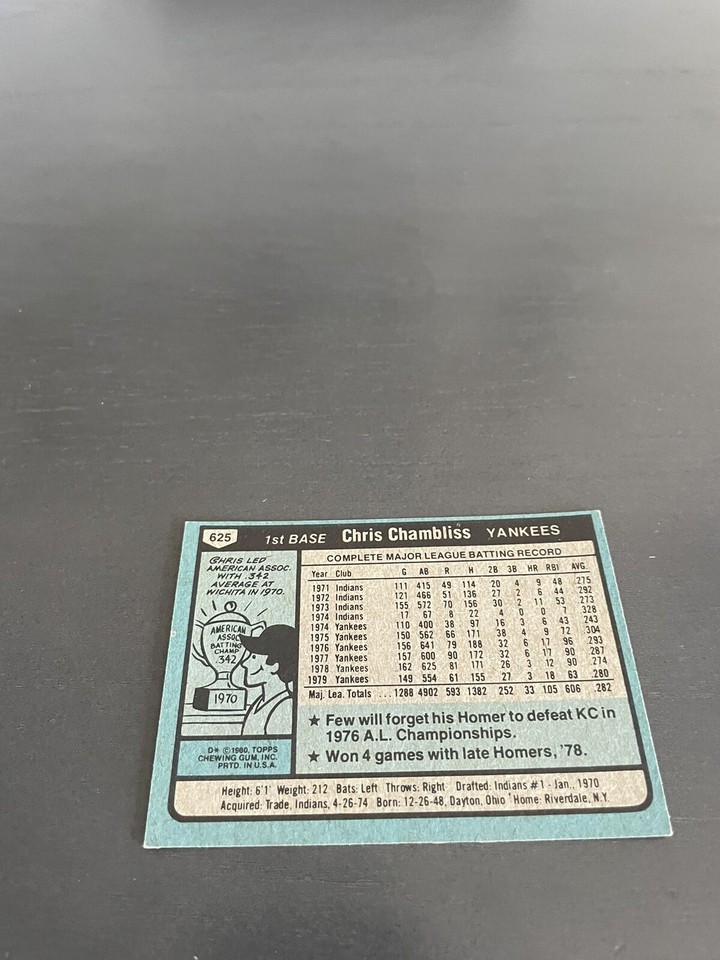 1980 Topps Chris Chambliss Baseball Card | eBay
