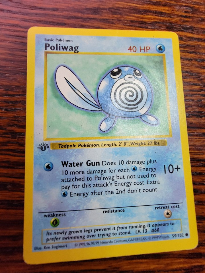 1st Edition Shadowless Base Set Poliwag 59/102 Common - WOTC - MP | eBay