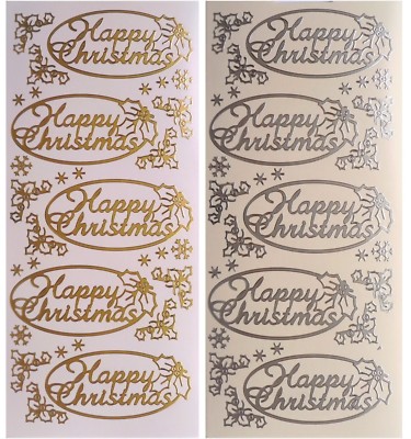 OVAL HAPPY CHRISTMAS Peel Off Stickers Snowflakes Holly Winter ...