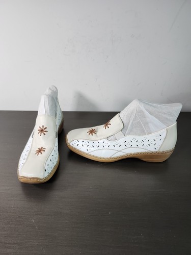 Reiker Anti Stress White Beige Leather Laser Cutouts Shoes Size US 9/9 ...