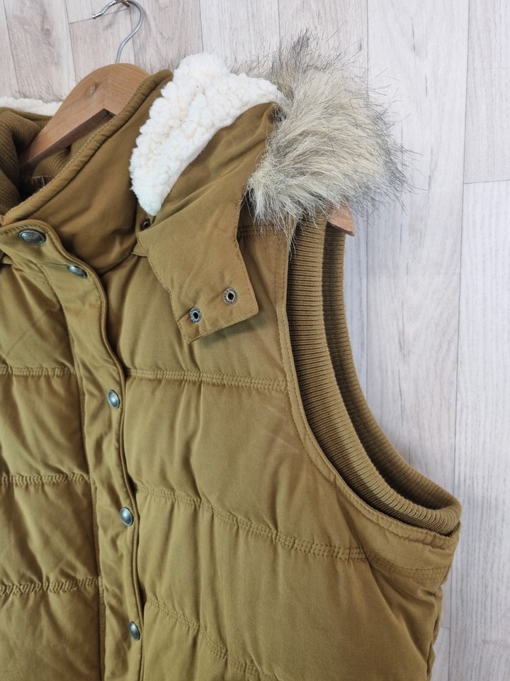 Fat Face Ladies Uk 18 Padded Quilted Hooded Gilet Sleeveless Jacket Tan ...